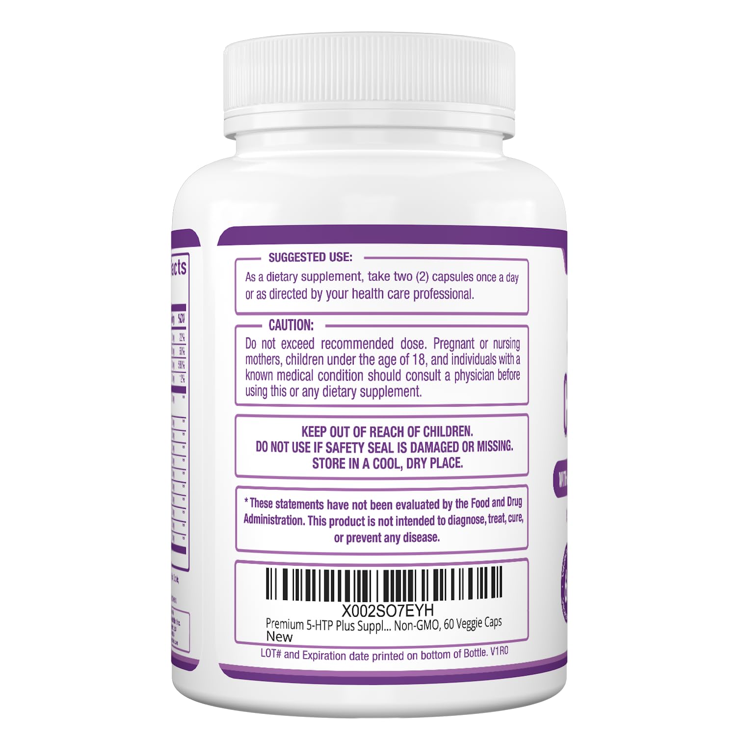 Purely Optimal Premium 5-HTP Plus Supplement 250mg Maximum Strength - Enhanced with Vitamin B6, Gluten Free, Non-GMO, 60 Veggie Caps