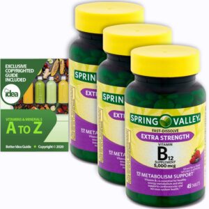 vitamin b12 fast dissolve tablets by spring valley, 5000 mcg, 45 ct (3 pack) bundle with exclusive vitamins & minerals - a to z - better idea guide (4 items)