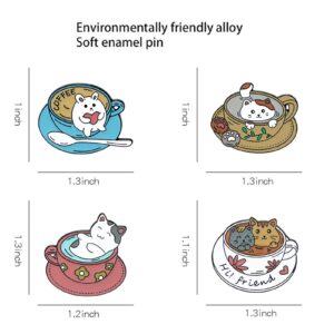 ink2055 Cartoon Cat Coffee Cup Brooch Bag Hats Lapel Enamel Paint Pin Garment Badge Gift,Vintage Fashion Brooch Pins for Women Teen Girls Crafts Gift - 2