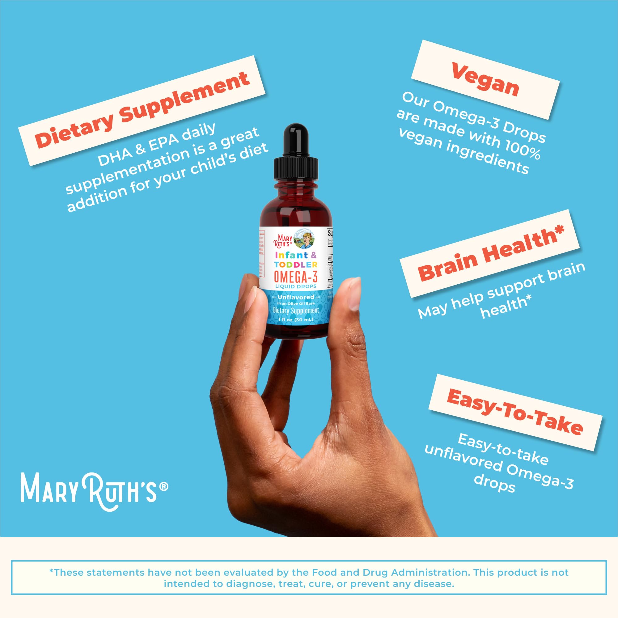 MaryRuth's Infant and Toddler Omega-3 Liquid Drops by | 200mg DHA and 2mg EPA Per Serving | Overall Wellness and Healthy Development | Unflavored | 1 Fl Oz