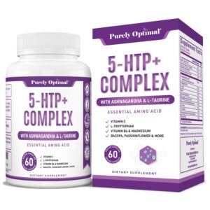 purely optimal premium 5-htp plus supplement 250mg maximum strength - enhanced with vitamin b6, gluten free, non-gmo, 60 veggie caps