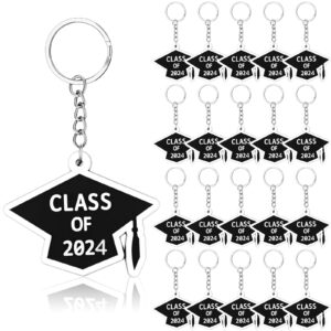 willbond 20 pieces class of 2024 graduation keychains rubber key chains grad cap(black and white)