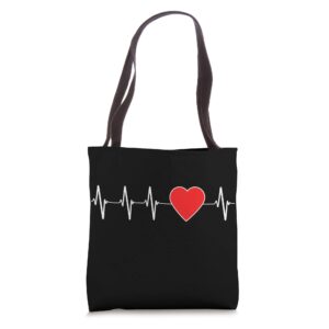 heart health heartbeat ekg red heart disease awareness month tote bag