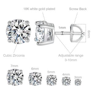 18K White Gold Plated 4 Pong Round Clear Cubic Zirconia Screw Back Stud Earring Pack of 5 Pairs (5 Pairs)…