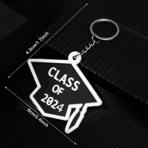 WILLBOND 20 Pieces Class of 2024 Graduation Keychains Rubber Key Chains Grad Cap(Black and White)