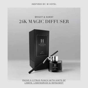 Hotel Collection - 24K Magic - Reed Diffuser Set - Luxury Aromatherapy - Lemon, Bergamot, Black Fig, Cedarwood, Amber, Musk & Blonde Woods - Essential Oil Diffusers - Shelf Decor - 100mL/3.5 FL oz