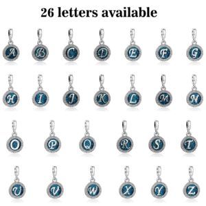 TGLS Spakling Blue Letter T Initial Charm Alphabet Capital Name Dangle Beads Compatible With Pandora Charms Bracelets