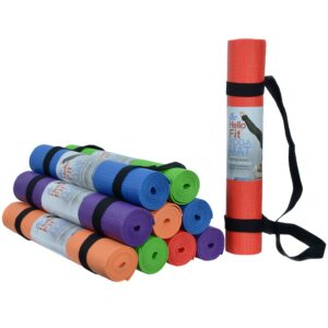 hello fit 10-pack yoga mat with deluxe carrying harness, 68" x 24" non slip exercise mat, 4mm thick gym mat, bulk non toxic yoga mats for schools and studios, assorted