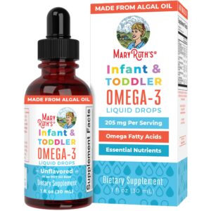 maryruth's infant and toddler omega-3 liquid drops by | 200mg dha and 2mg epa per serving | overall wellness and healthy development | unflavored | 1 fl oz