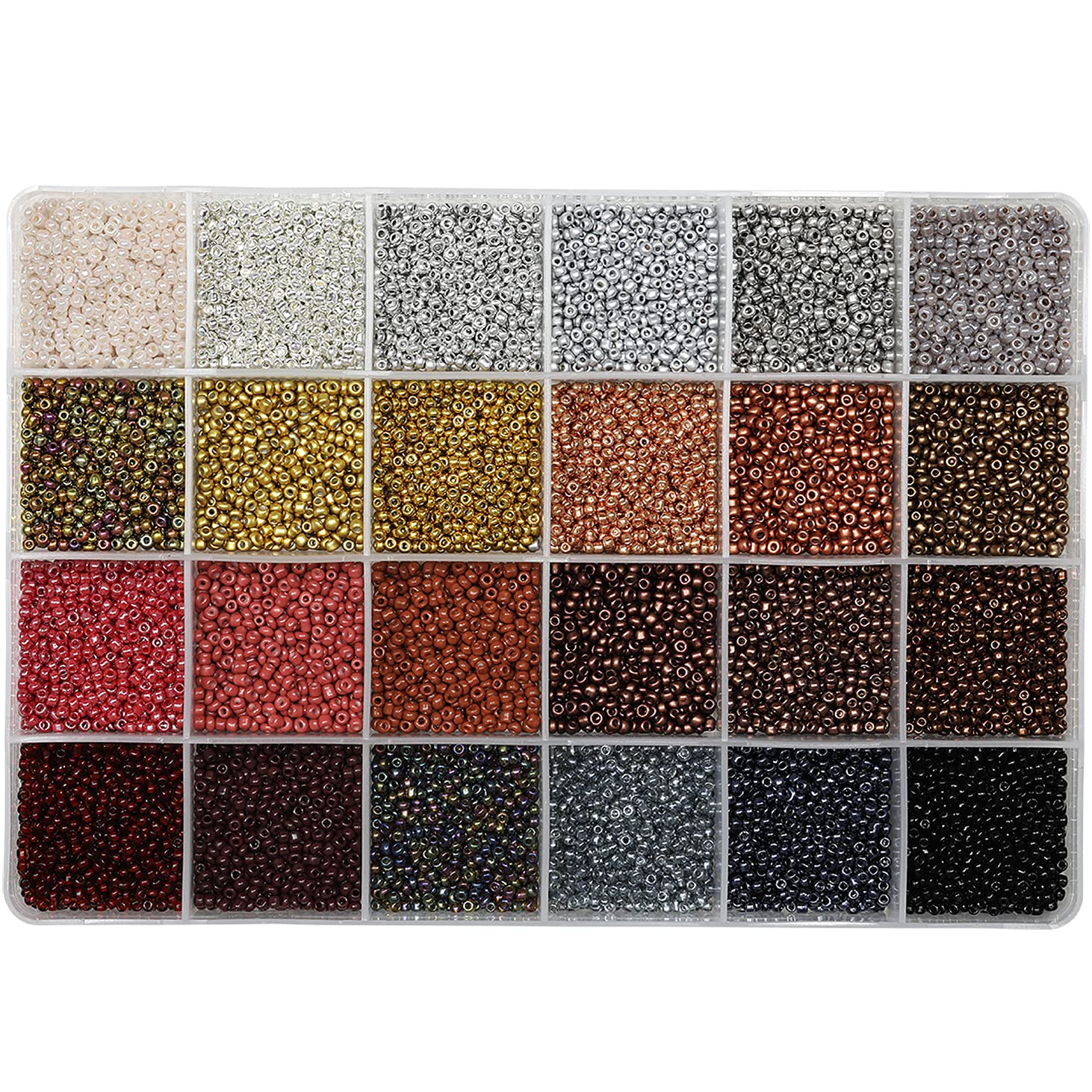 VOOMOLOVE 12/0 Glass Seed Beads About 15600pcs 24 Colors 2mm Loose Seed Beads Kit Bracelet Making Beads with 24-Grid Plastic Storage Box for Jewelry Making