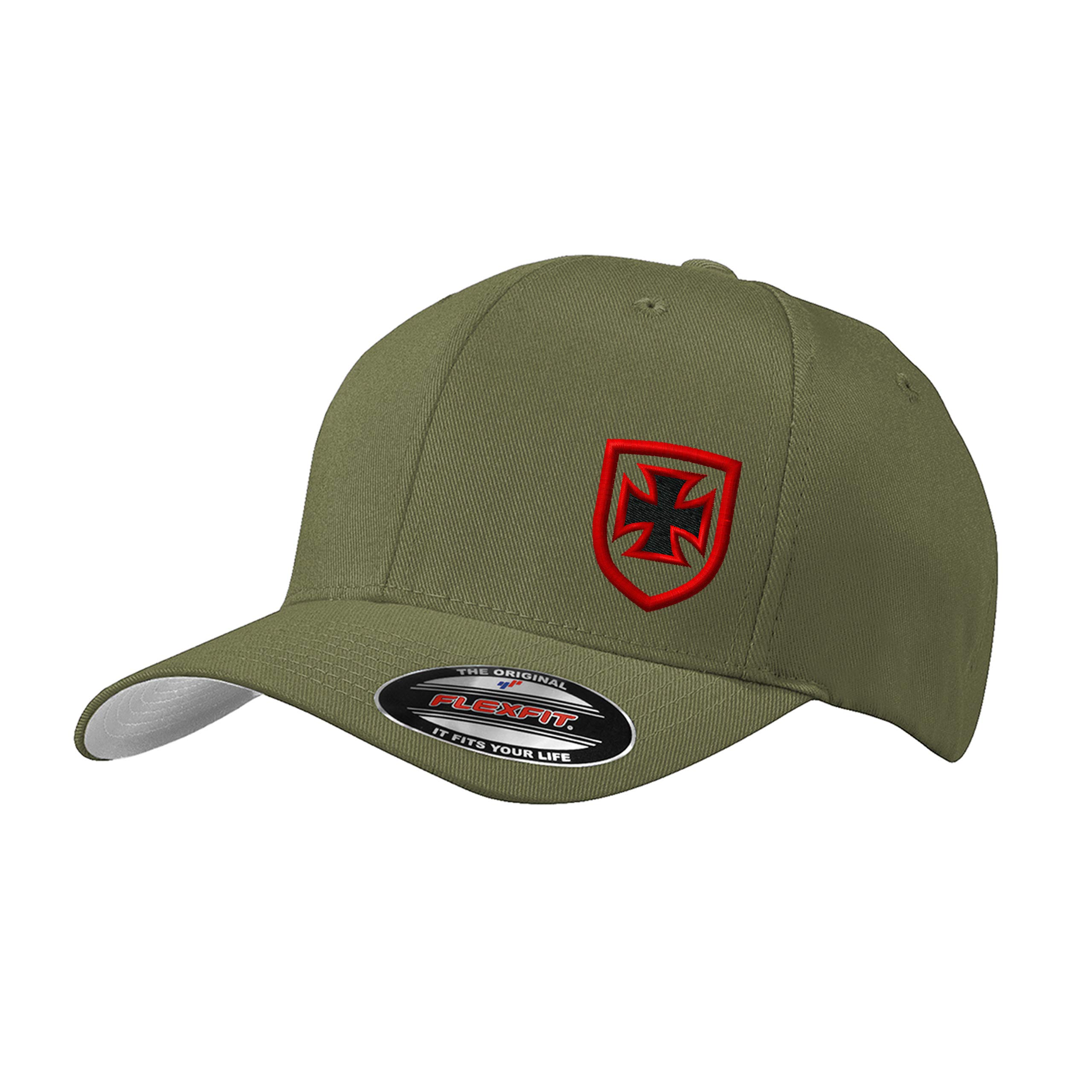 Knights Templar Crusader Cross Baseball Flexfit Hat | Custom Embroidered (Large-XLarge, Olive)