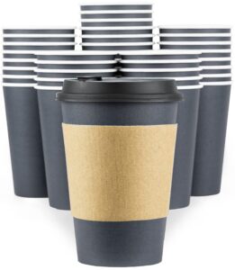 glowcoast disposable coffee cups with lids and sleeves, 12 oz - (90 pack) to go coffee cup with lid. togo travel paper hot cups insulated for hot, cold beverage drinks (dusk grey)