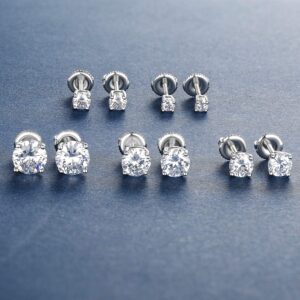 18K White Gold Plated 4 Pong Round Clear Cubic Zirconia Screw Back Stud Earring Pack of 5 Pairs (5 Pairs)…