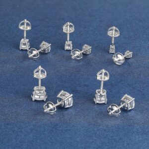 18K White Gold Plated 4 Pong Round Clear Cubic Zirconia Screw Back Stud Earring Pack of 5 Pairs (5 Pairs)…