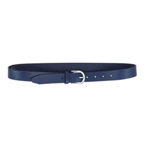 FASHIONGEN - Women's belt in vegetable-tanned bull leather, 3 cm wide, RIVOLI - Navy blue (Silver buckle), 85 cm (34 in) / Pants size 31 to 32