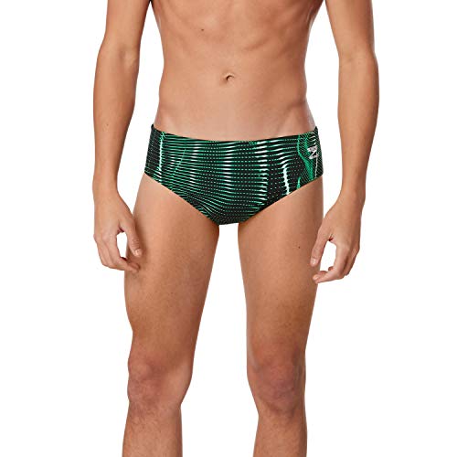 Speedo Men's Standard Swimsuit Brief Endurance+ Printed Team Colors, Solar Green, 28