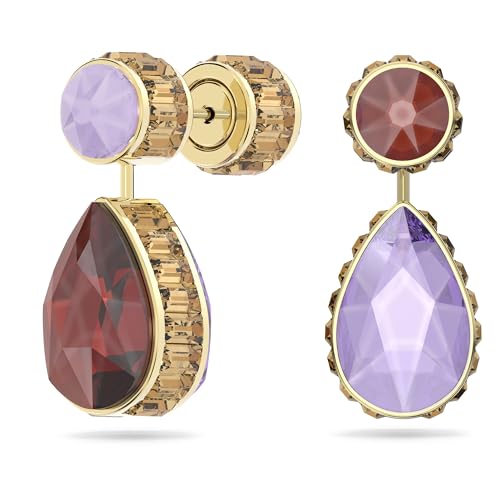 SWAROVSKI Chroma Asymmetrical Drop Earrings, Ruby Red and Lilac Crystals on Gold-Tone Finish Setting, Part of the Swarovski Chroma Collection