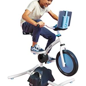 Little Tikes Pelican Explore & Fit Cycle Adjustable Play Fitness Exercise Equipment Stationary Bike with Videos and Built-in Bluetooth Speaker, For Kids Ages 3-7 Years, WHITE, BLUE