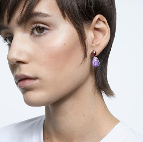 SWAROVSKI Chroma Asymmetrical Drop Earrings, Ruby Red and Lilac Crystals on Gold-Tone Finish Setting, Part of the Swarovski Chroma Collection