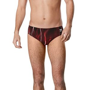 speedo men's standard swimsuit brief endurance+ printed team colors, solar red, 36