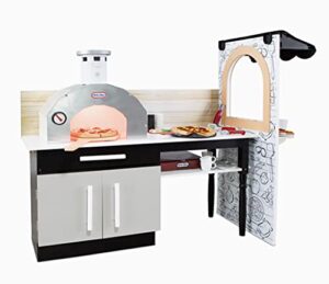 little tikes real wood pizza restaurant wooden play kitchen cook and serve with realistic lights sounds and dual-sided, 20+ accessories set, gift for kids, large toy for girls & boys ages 3+