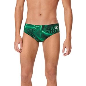 speedo men's standard swimsuit brief endurance+ printed team colors, fusion green, 30