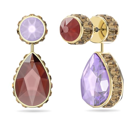 SWAROVSKI Chroma Asymmetrical Drop Earrings, Ruby Red and Lilac Crystals on Gold-Tone Finish Setting, Part of the Swarovski Chroma Collection