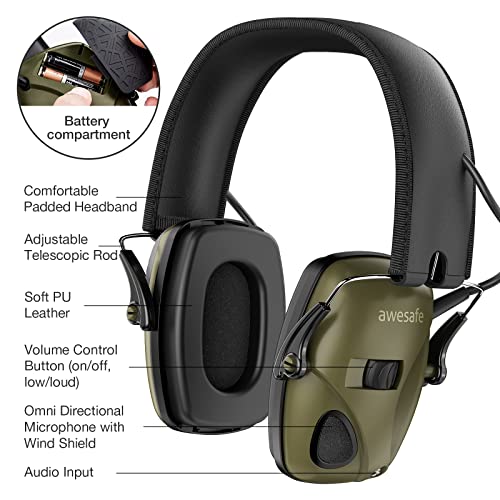 awesafe Electronic Shooting Earmuffs Ear Hearing Protection Headphones for Shooter Noise Reduction Sound Amplification