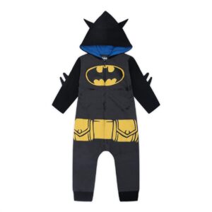 warner bros. dc comics superman and batman boys long sleeve zip up hooded romper for newborn, infant and toddler