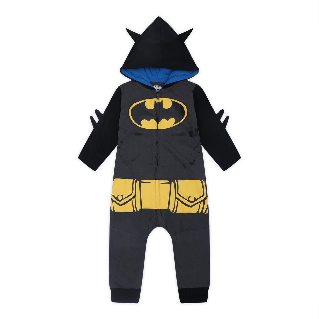 Warner Bros. DC Comics Superman and Batman Boys Long Sleeve Zip Up Hooded Romper for Newborn, Infant and Toddler