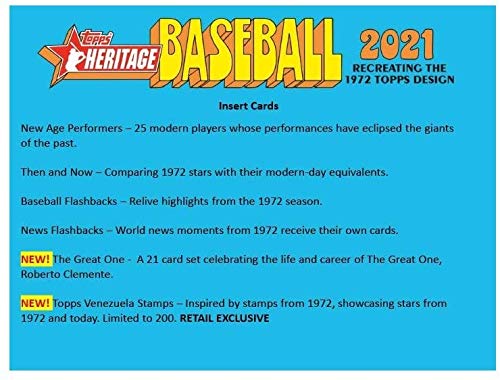 Topps 2021 Heritage Baseball Blaster Box 8 Packs Per Box