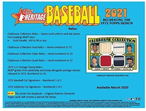 Topps 2021 Heritage Baseball Blaster Box 8 Packs Per Box