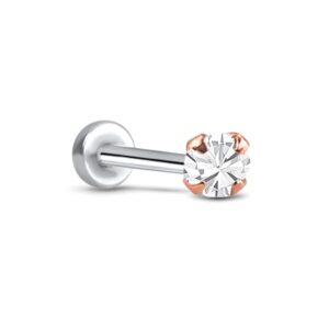 14k rose gold labret nose ring stud surgical steel screw post 5/32" - 4mm post 2.5mm cz 18g