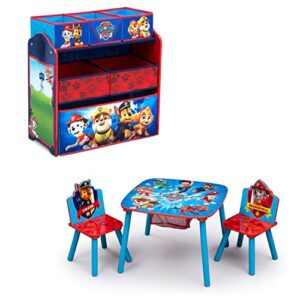 delta children kids table and chair set with storage (2 chairs included) plus design & store 6 bin toy storage organizer - ideal for arts & crafts, homeschooling, homework & more, nick jr. paw patrol