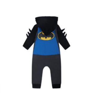 Warner Bros. DC Comics Superman and Batman Boys Long Sleeve Zip Up Hooded Romper for Newborn, Infant and Toddler