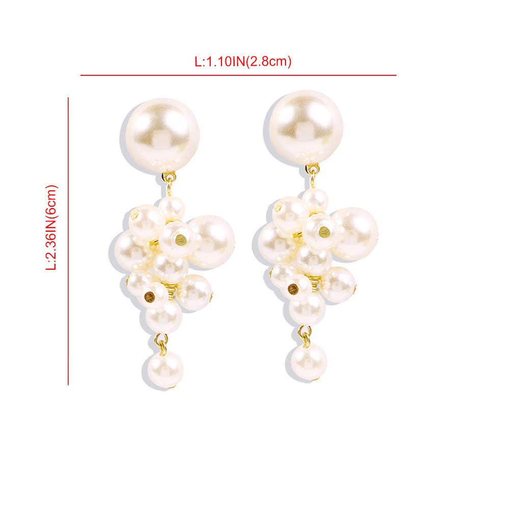 Xerling Charm Pearl Earrings Elegant Dangle Hoop Earrings Pearl Cluster for Women Dangle Drop Stud Earrings