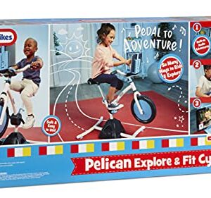 Little Tikes Pelican Explore & Fit Cycle Adjustable Play Fitness Exercise Equipment Stationary Bike with Videos and Built-in Bluetooth Speaker, For Kids Ages 3-7 Years, WHITE, BLUE