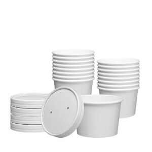 comfy package [8 oz. - 25 count white paper food containers with vented lids - to go hot soup bowls, disposable ice cream cups, ideal for hot and cold foods