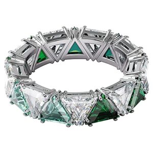 swarovski matrix cocktail ring, green and clear crystals with a rhodium finish band, size 5, part of the matrix collection