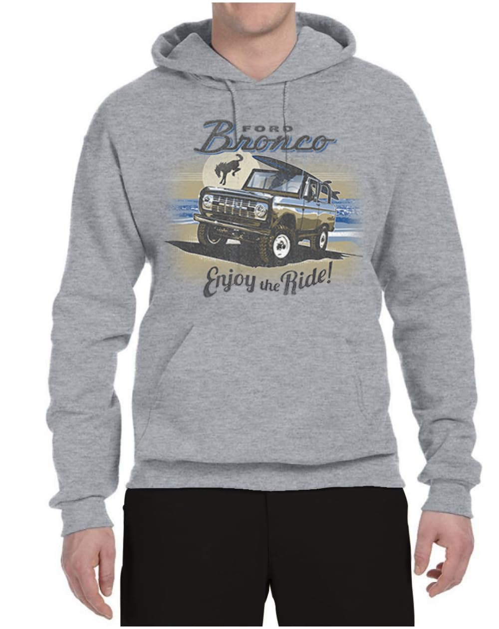 Wild Bobby Classic Vintage Ford Bronco Enjoy The Ride Cars and Trucks Unisex Hoodie Sweatshirt, Heather Grey, Large