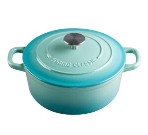 edging casting enameled cast iron covered 5.5 quart dutch oven with dual handle for bread baking, dutch ovens with lid, peacock blue