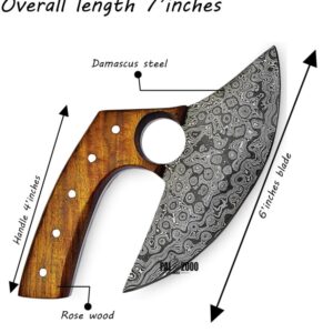 PAL 2000 KNIVES ULU-9881 Handmade Damascus Steel 6 Inch Blade Ulu Knife Rosewood Handle