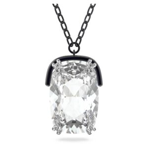 swarovski harmonia pendant necklace, large clear cushion-cut crystal with a long mixed metal chain, part of the harmonia collection