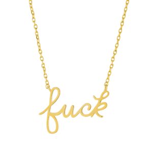 columbus 14k gold plated motivational word pendant necklace - meaningful script letter chain necklace - simple everyday jewelry for women (fuck)