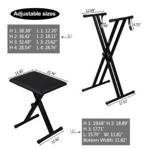 ShowMaven Heavy Duty Keyboard Stand and Bench, Adjustable Height and Portable (Double-X)