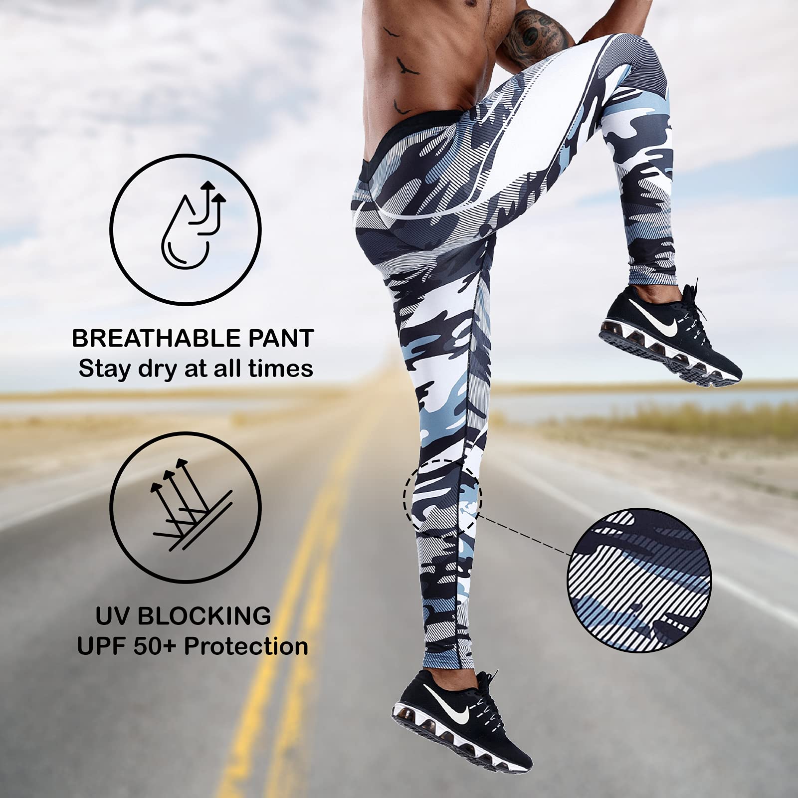 OEBLD Compression Pants Men UV Blocking Running Tights 1 or 2 Pack Gym Yoga Leggings for Athletic Workout