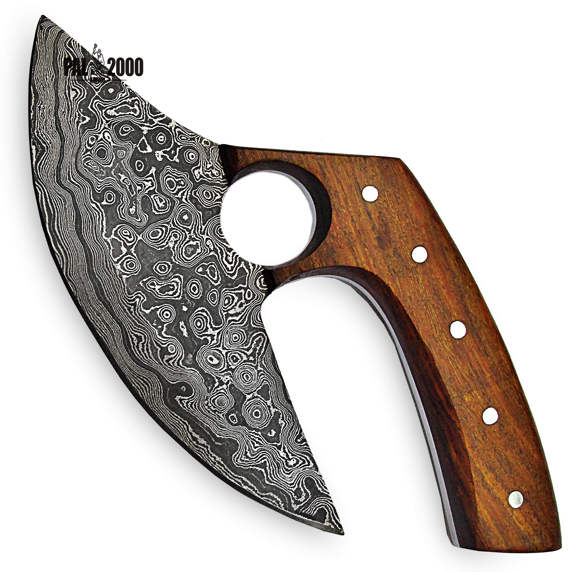 PAL 2000 KNIVES ULU-9881 Handmade Damascus Steel 6 Inch Blade Ulu Knife Rosewood Handle