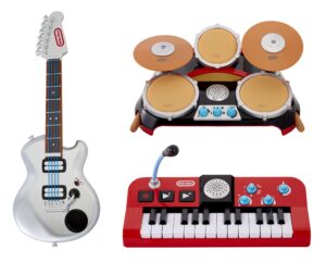 little tikes my real jam first concert set with electric guitar, drum and keyboard, 4 play modes, and bluetooth connectivity - for kids ages 3+