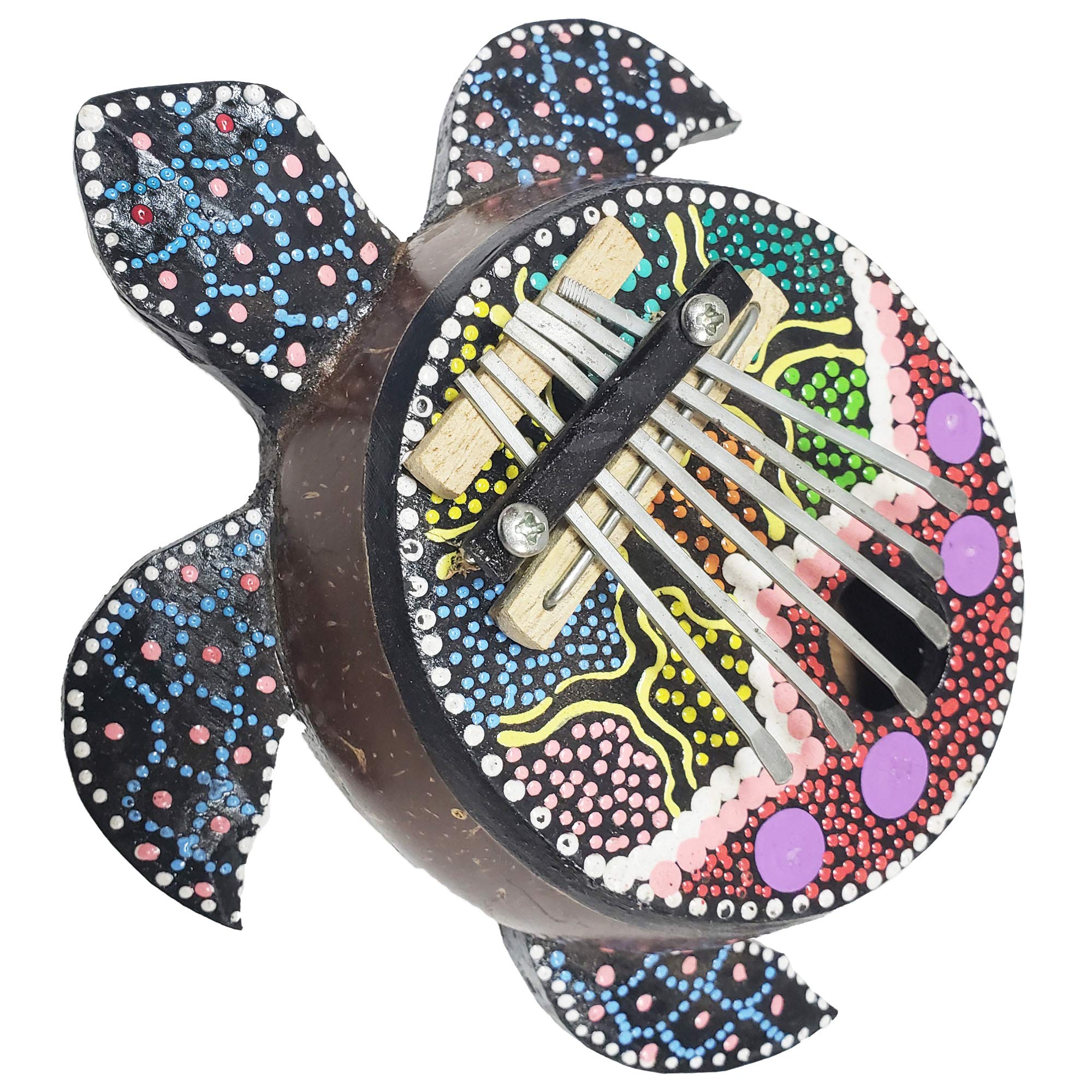 Turtle Kalimba Coconut Shell Body Amplify Sound Steel Tines Resonant Sound Amazing Clear Musical Notes - Soothing Tones Can Be Played for Meditative Calm and Relaxation Unique Coastal Décor (Dot Art)