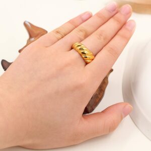 Uloveido 18K Gold Plated Croissant Ring Chunky Braided Twisted Dome Ring Band Stacking Minimalist Statement Rings (size 7)